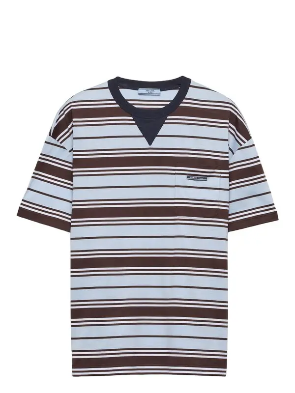Prada Striped Lisle Cotton T-shirt - Ebony/celeste