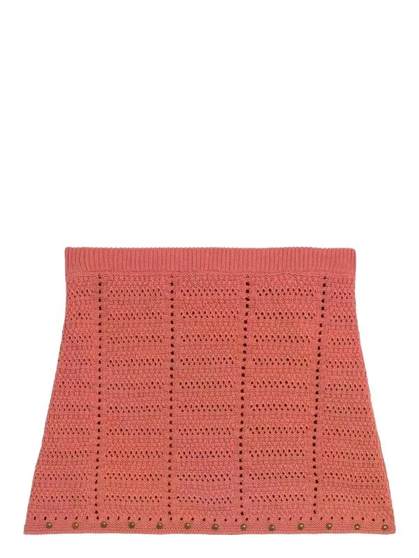 A PAPER KID Knitted A-line Skirt With Open Stitch Detailing - Red