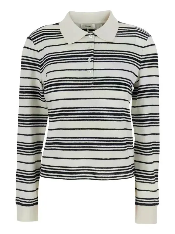 FRAME Striped Collared Long Sleeve Polo - Neutrals