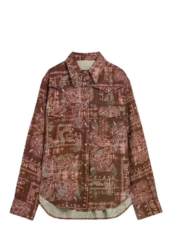 A PAPER KID Popeline Buttoned Paisley Shirt - Brown