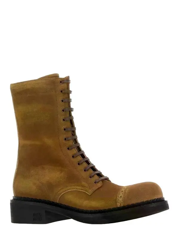 Miu Miu Lace-up Suede Combat Boots - Neutrals