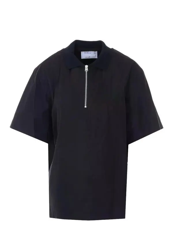 Sacai Zip Short-sleeve Polo Shirt - Black