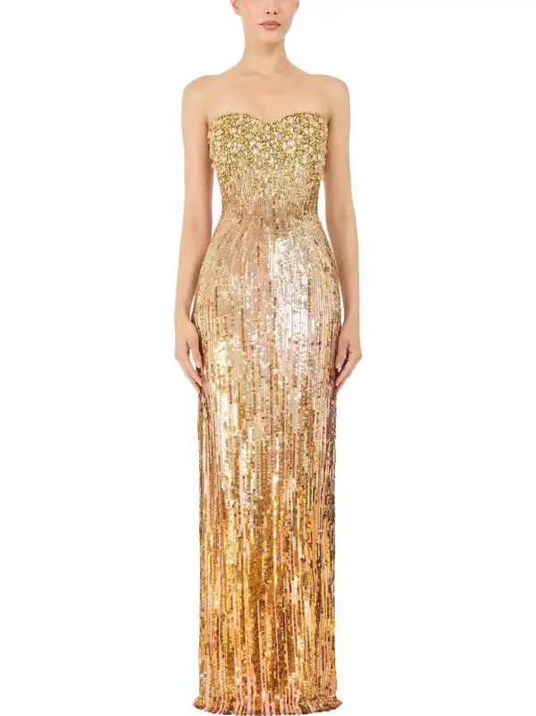 Jenny Packham Embellished Strapless Maxi Dress - Grey