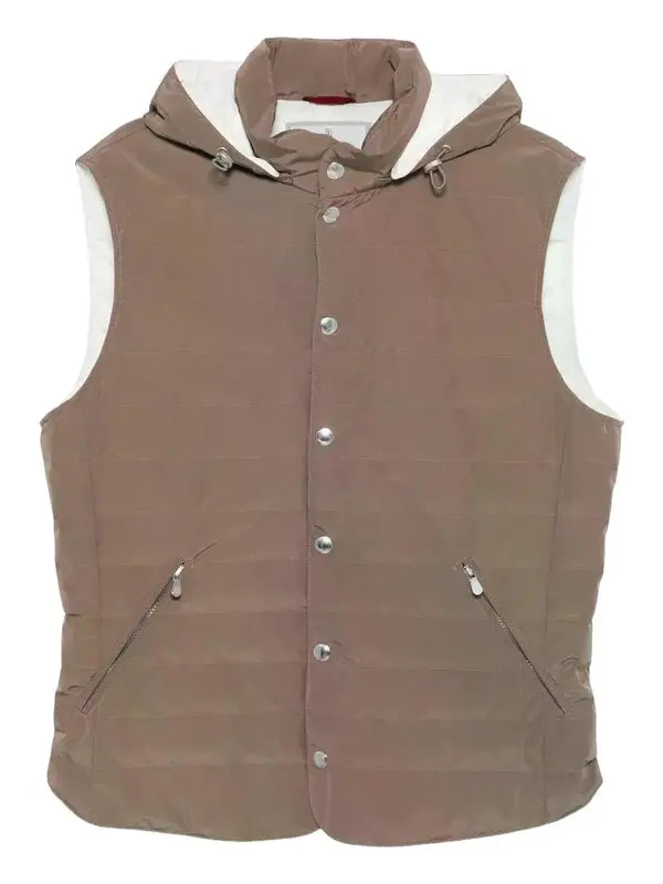 Brunello Cucinelli Hooded Quilted Gilet - Brown