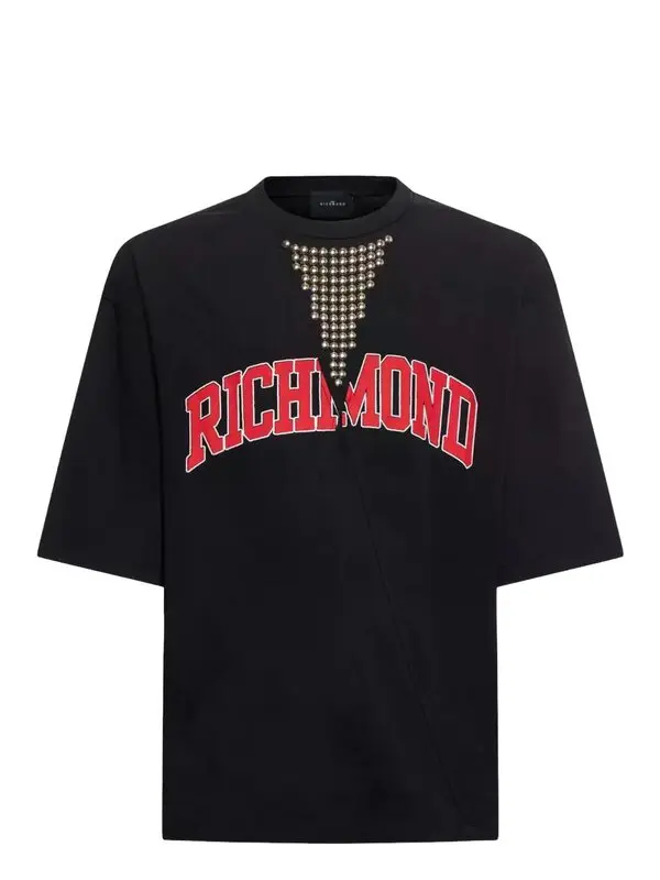 John Richmond Embellished-neckline Graphic T-shirt - Black