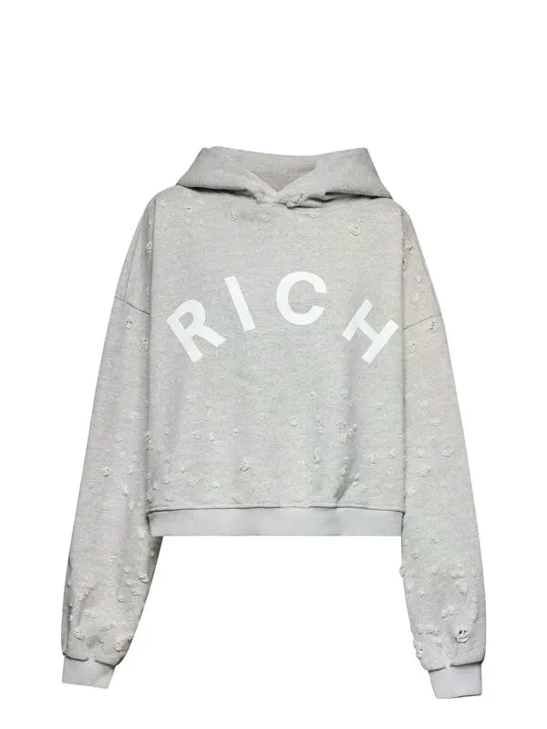 John Richmond Logo Detail Distressed Hoodie - Grey