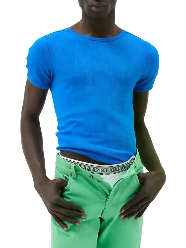 Versace Embroidered Ribbed Cotton-jersey T-shirt - Blue