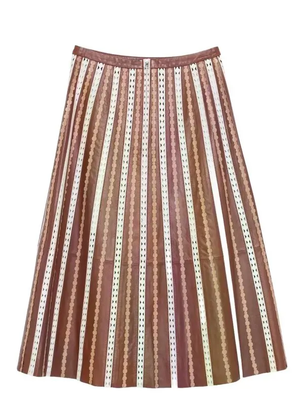 YVES SALOMON Striped Midi Skirt - Brown