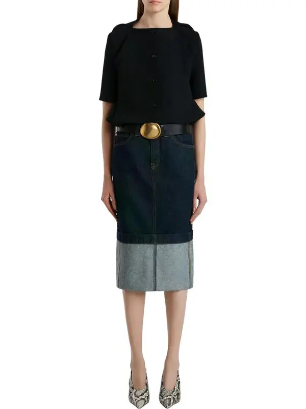 Khaite Kilian Two-tone Denim Midi Skirt - Blue