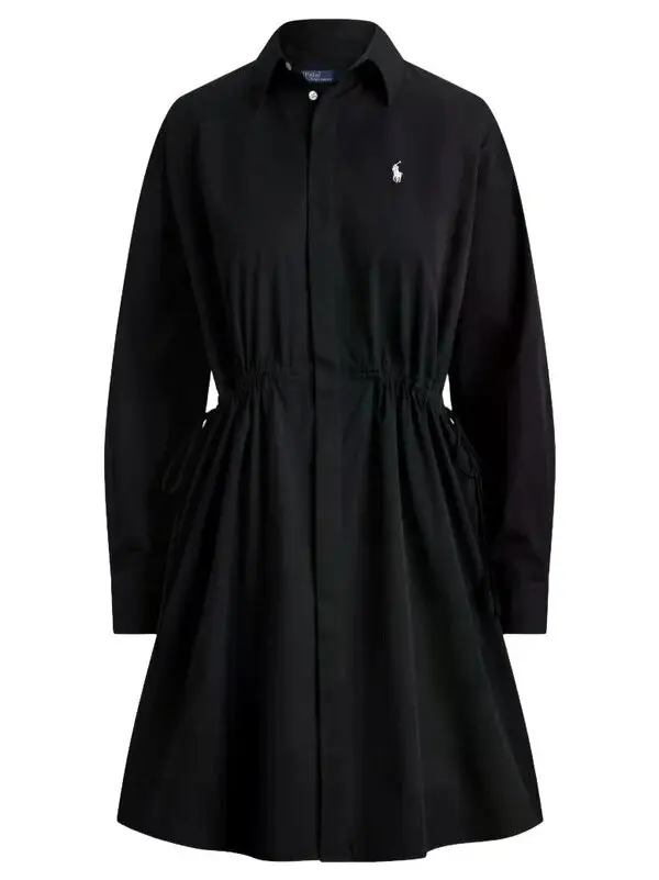 Polo Ralph Lauren Cotton Mini Shirt Dress With Drawstring Detail - Black
