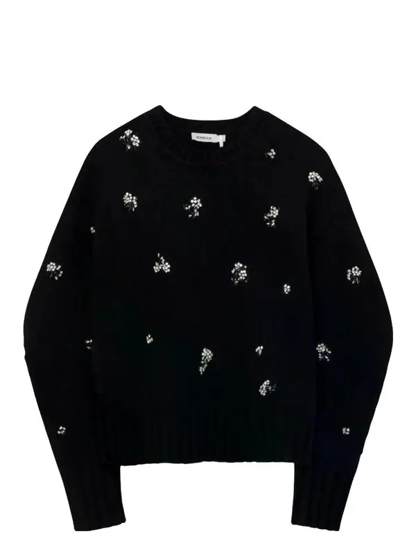 Simkhai Coraline Floral-embellished Crew-neck Sweater - Black