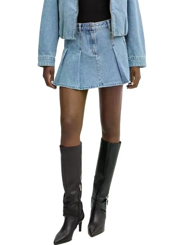 Michael Kors Pleated Denim Mini Skirt - Blue