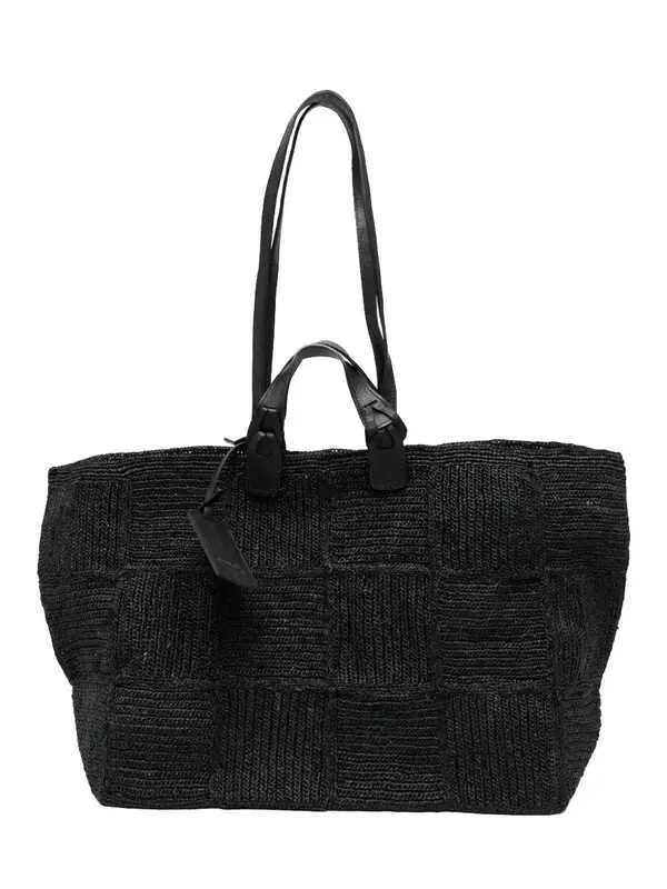 IBELIV Woven Tote Bag With Top Handle And Tag - Black