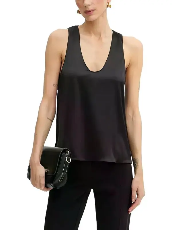 Patrizia Pepe Sleeveless Logo Detail Scoop Neck Blouse - Black