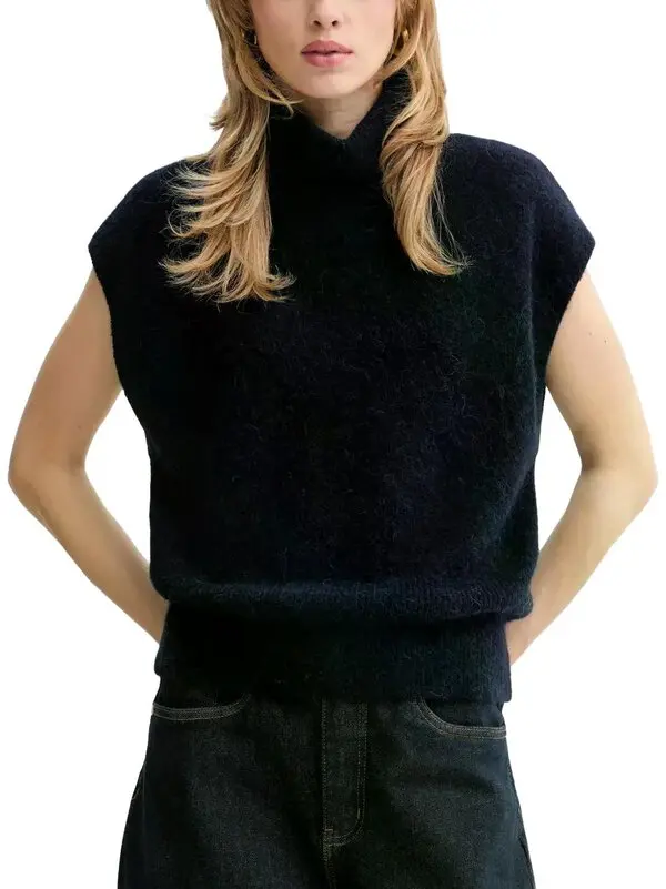 GESTUZ High-neck Knitted Vest - Blue
