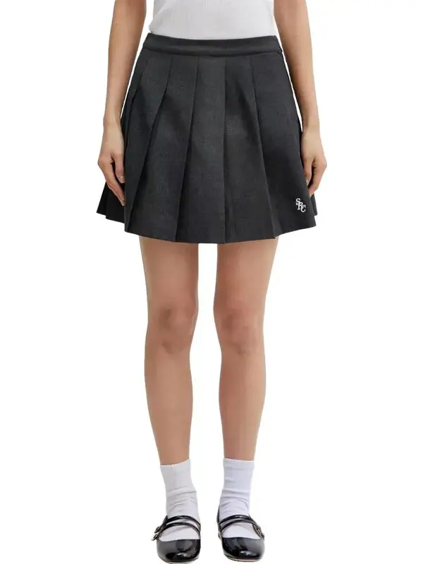 SPORTY & RICH Pleated Embroidery Mini Skirt - Grey
