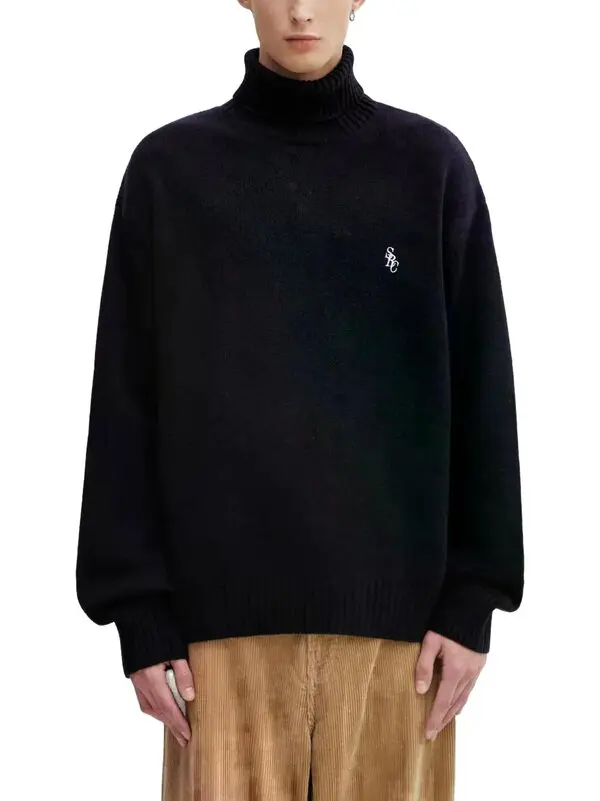 SPORTY & RICH Roll-neck Embroidered Sweater - Blue