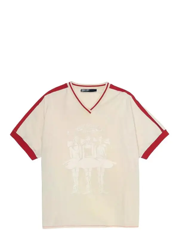 Bimba Y Lola Graphic Print V-neck T-shirt - Neutrals