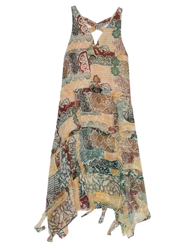 Bimba Y Lola Printed Asymmetrical Hem V-neck Midi Dress - Neutrals
