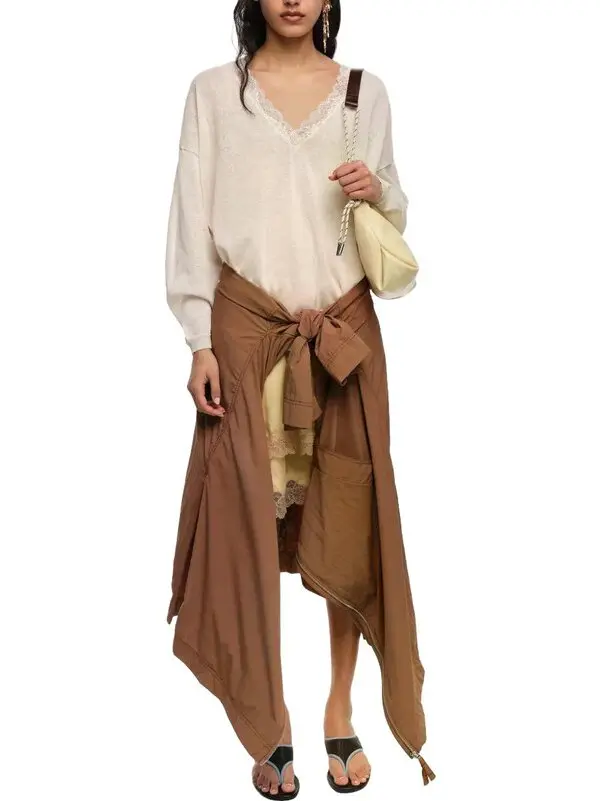 Bimba Y Lola Lace-trim V-neck Top - Neutrals