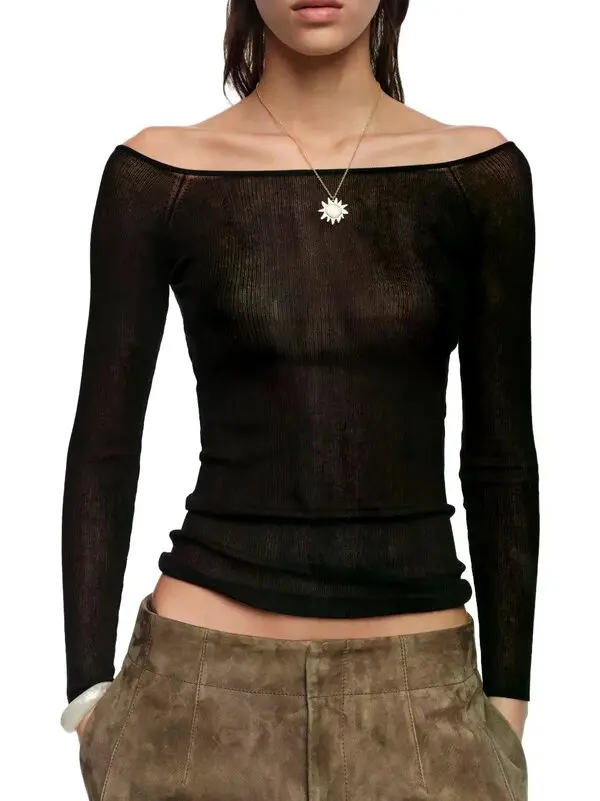 Bimba Y Lola Off-shoulder Ribbed Top - Black