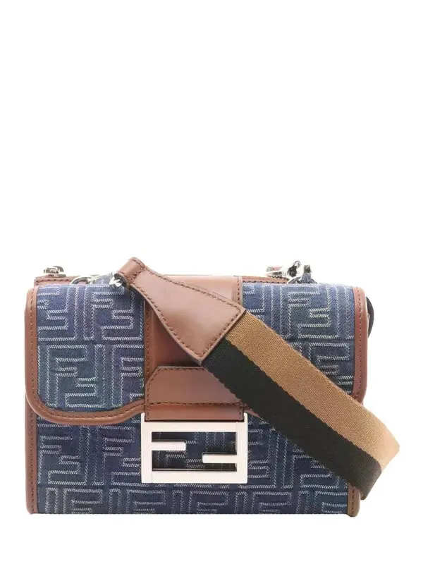 Fendi Zucca Denim Double Baguette Crossbody Bag - Blue