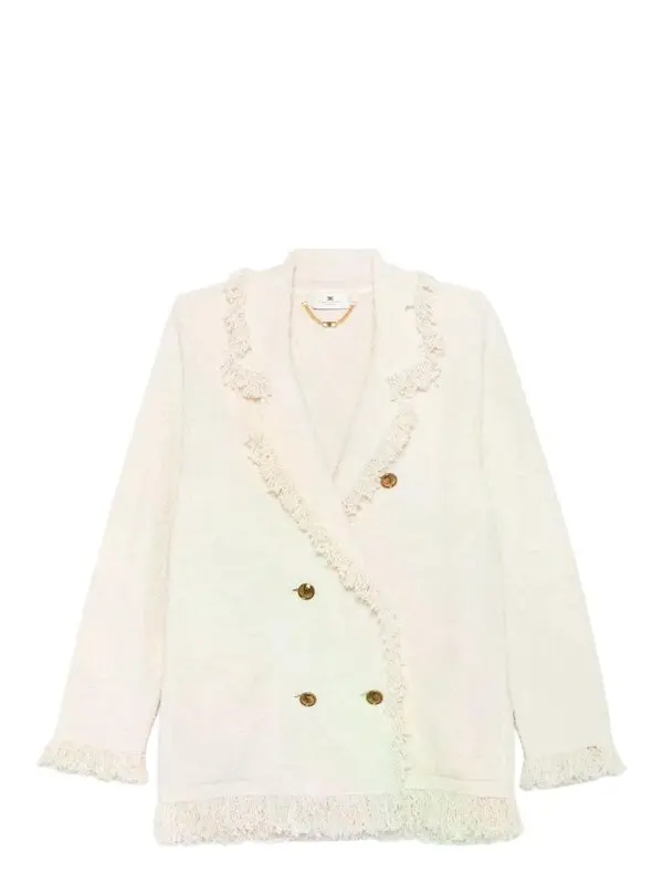 Elisabetta Franchi Fringed V-neck Double-breasted Blazer - Neutrals