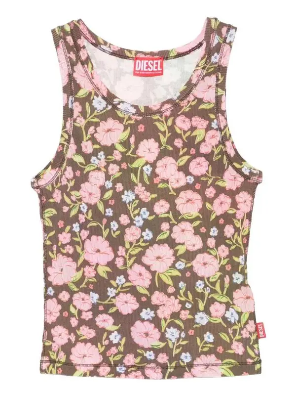 DIESEL® Floral Print Round Neck Vest - Brown