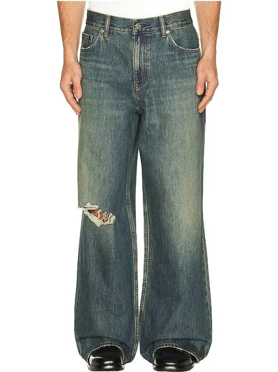 Helmut Lang Distressed Wide Leg Denim - Blue