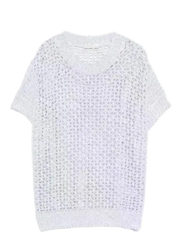 PANICALE Open Knit Short Sleeve T-shirt - Grey