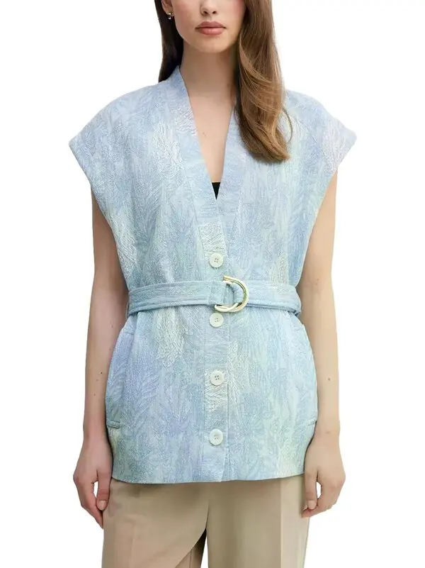 LA PETITE FRANÇAISE Vangelis Leaf-print Belted Sleeveless Top - Blue