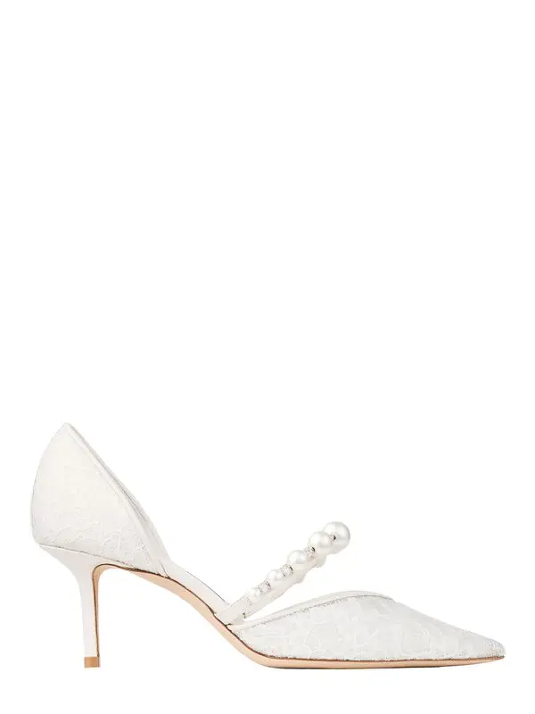JIMMY CHOO Aurelie 65 Lace Pumps With Pearl Embellishment - Neutral