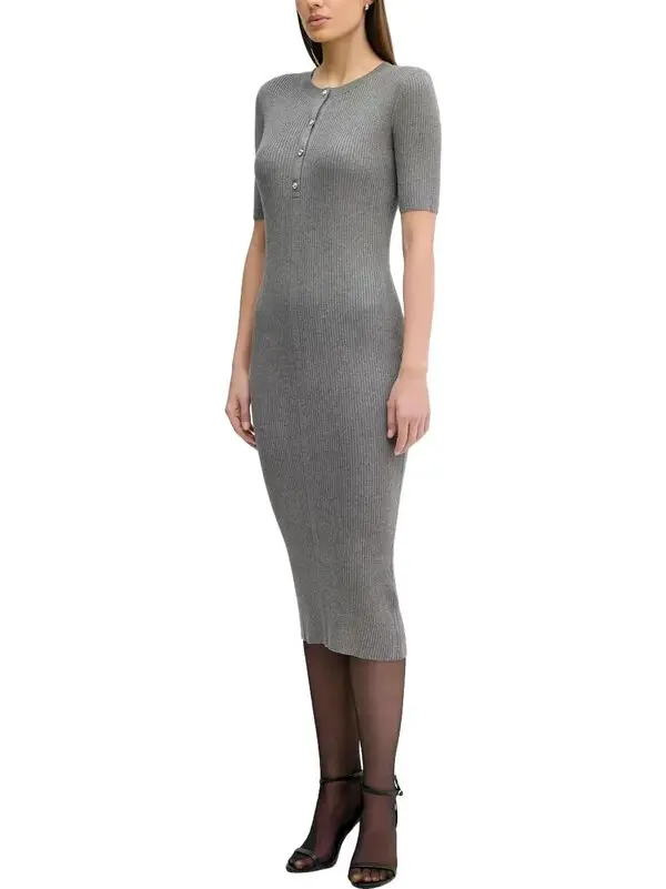 Dkny Ribbed Knit Button Front Midi Dress - Grey