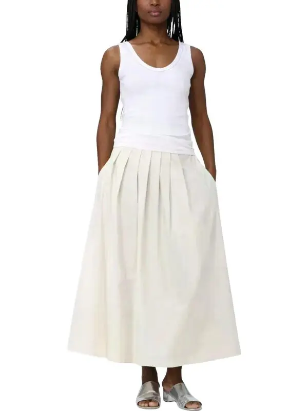 PT TORINO Pleated Midi Skirt With Side Pockets - Neutrals