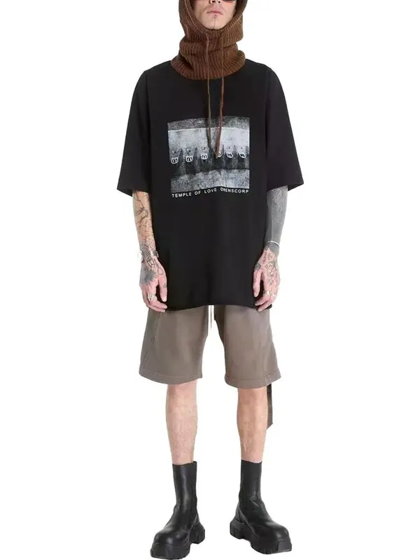 Rick Owens Jumbo Ss Graphic-print Raw-cut T-shirt - Brown