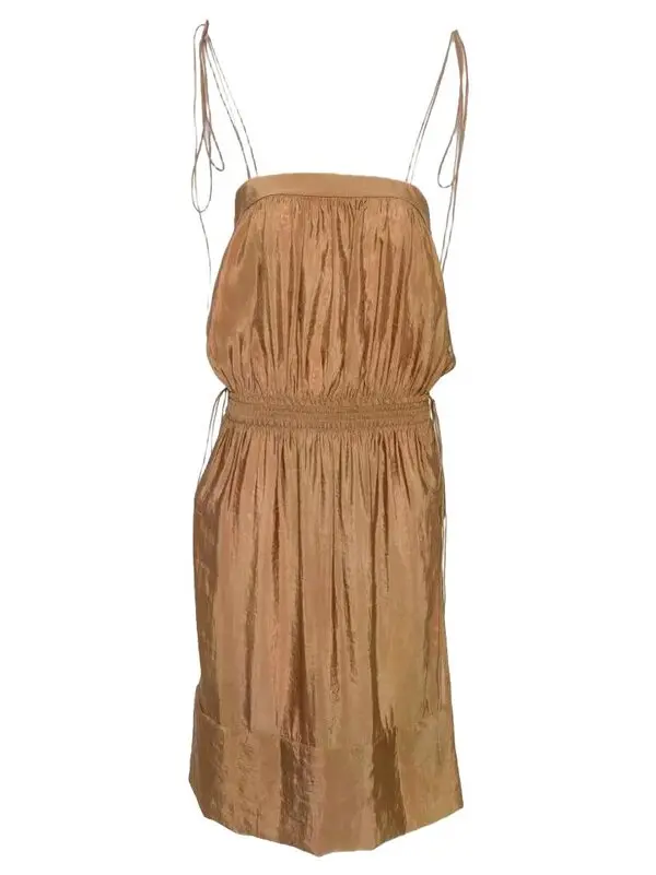 Saint Laurent Side-drawstring Shirred Midi Dress - Brown