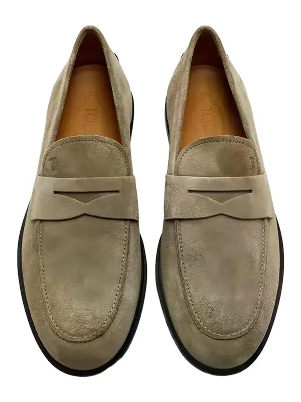 TOD'S Suede Loafers With Rubber Pebble Detailing - Neutrals