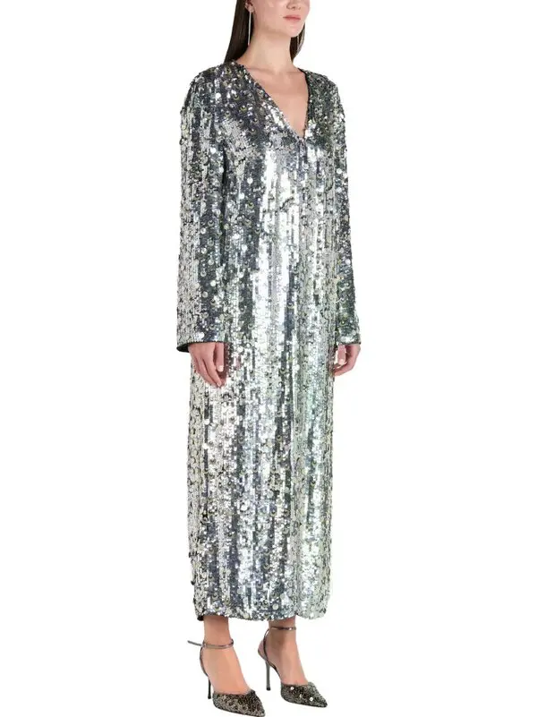 ILTA Blaise Sequin V-neck Maxi Dress - Silver