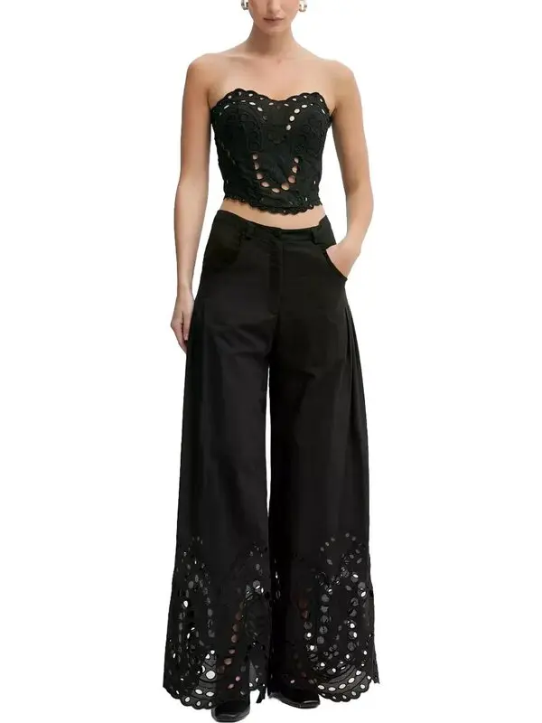 Charo Ruiz Ibiza Ray Eyelet Wide Trousers - Black