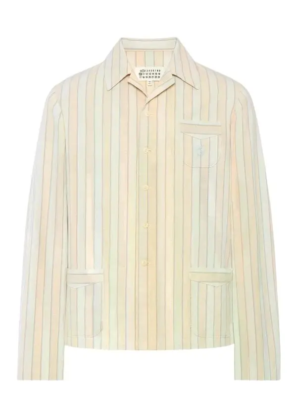 MAISON MARGIELA Striped Long-sleeved Shirt Jacket - Neutrals