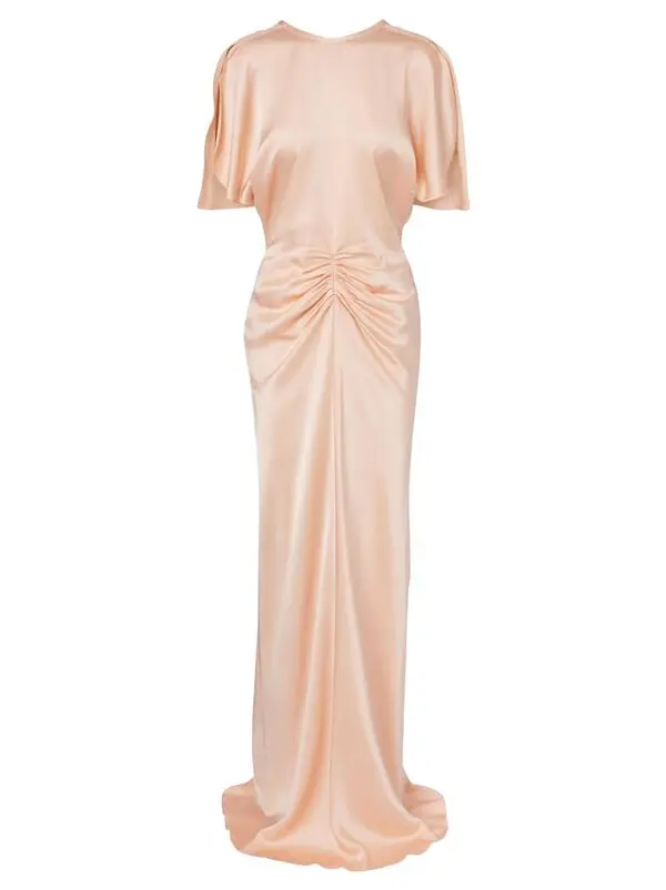Victoria Beckham Isabella Gathered Satin Gown - Beige