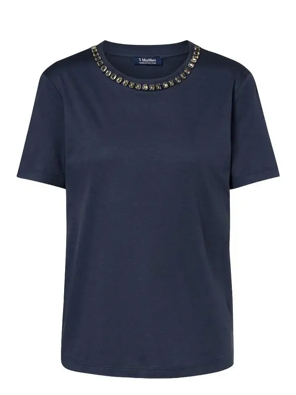 Max Mara Embellished Cotton-blend T-shirt - Blue