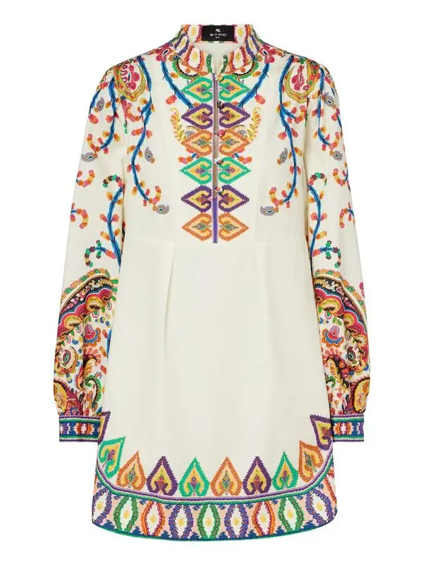 Etro Printed Cotton Band Collar Minidress - Multicoloured
