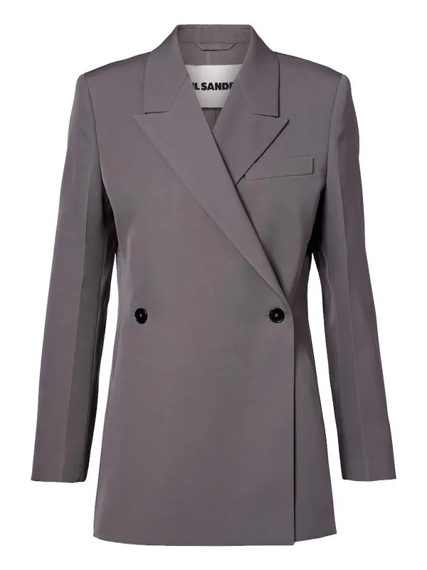 JIL SANDER Double-breasted Wool Gabardine Blazer - Grey