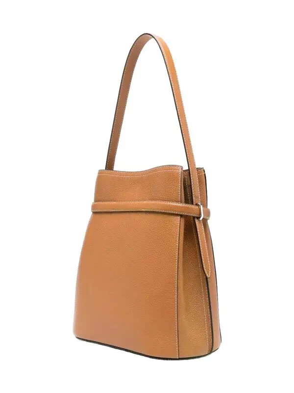 TOTEME Belted Grained Leather Bucket Bag - Brown