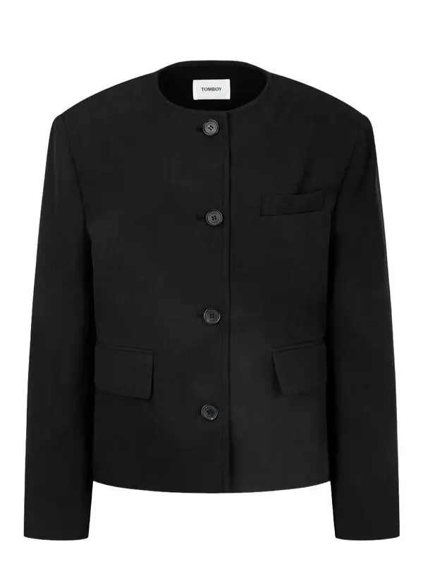 STUDIO TOMBOY Round Neck Button Jacket - Black
