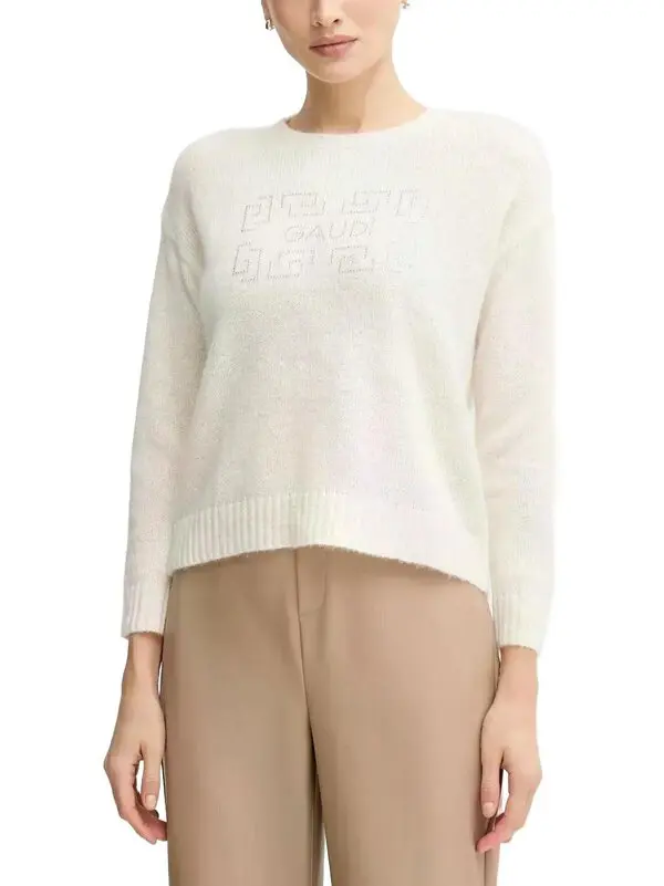 GAUDI Embellished Round Neck Long Sleeve Sweater - Neutrals