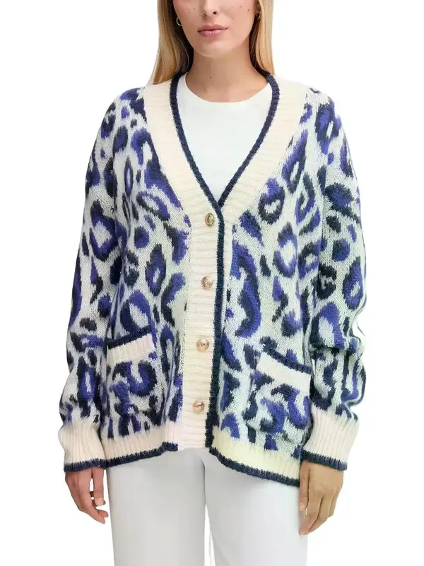 GAUDI Leopard Print V-neck Button-up Cardigan - Neutrals