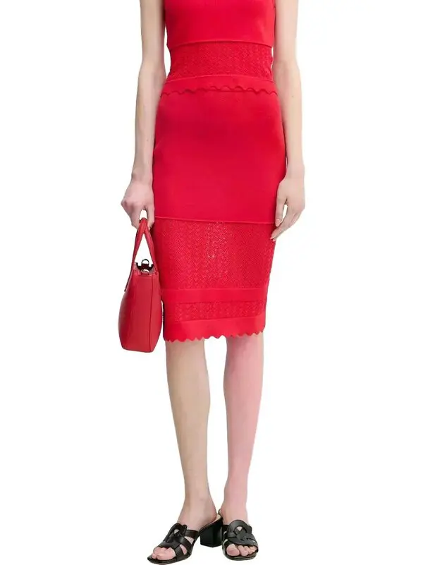 GAUDI Knitted Midi Skirt With Scalloped Trim - Red
