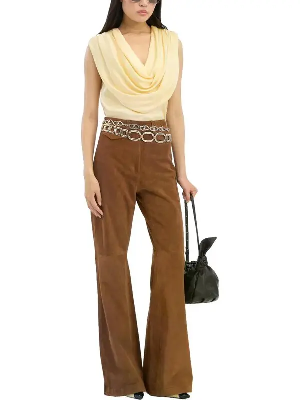 ROTATE BY BIRGER CHRISTENSEN High-waisted Suede Trousers - Brown